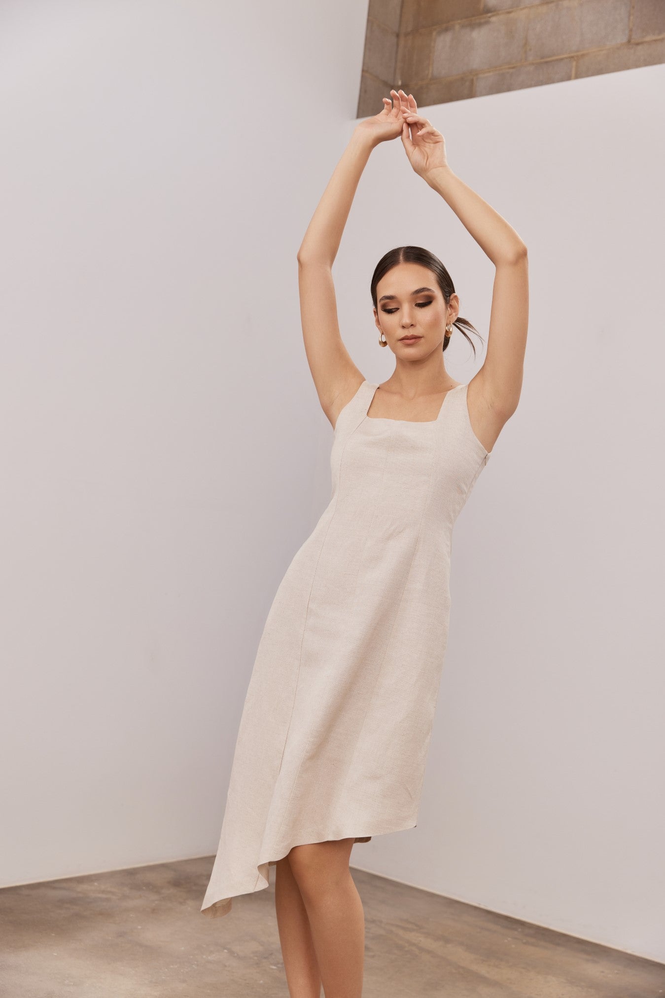 Awake - Natural Square Neck Linen Midi Dress – Modi The Label